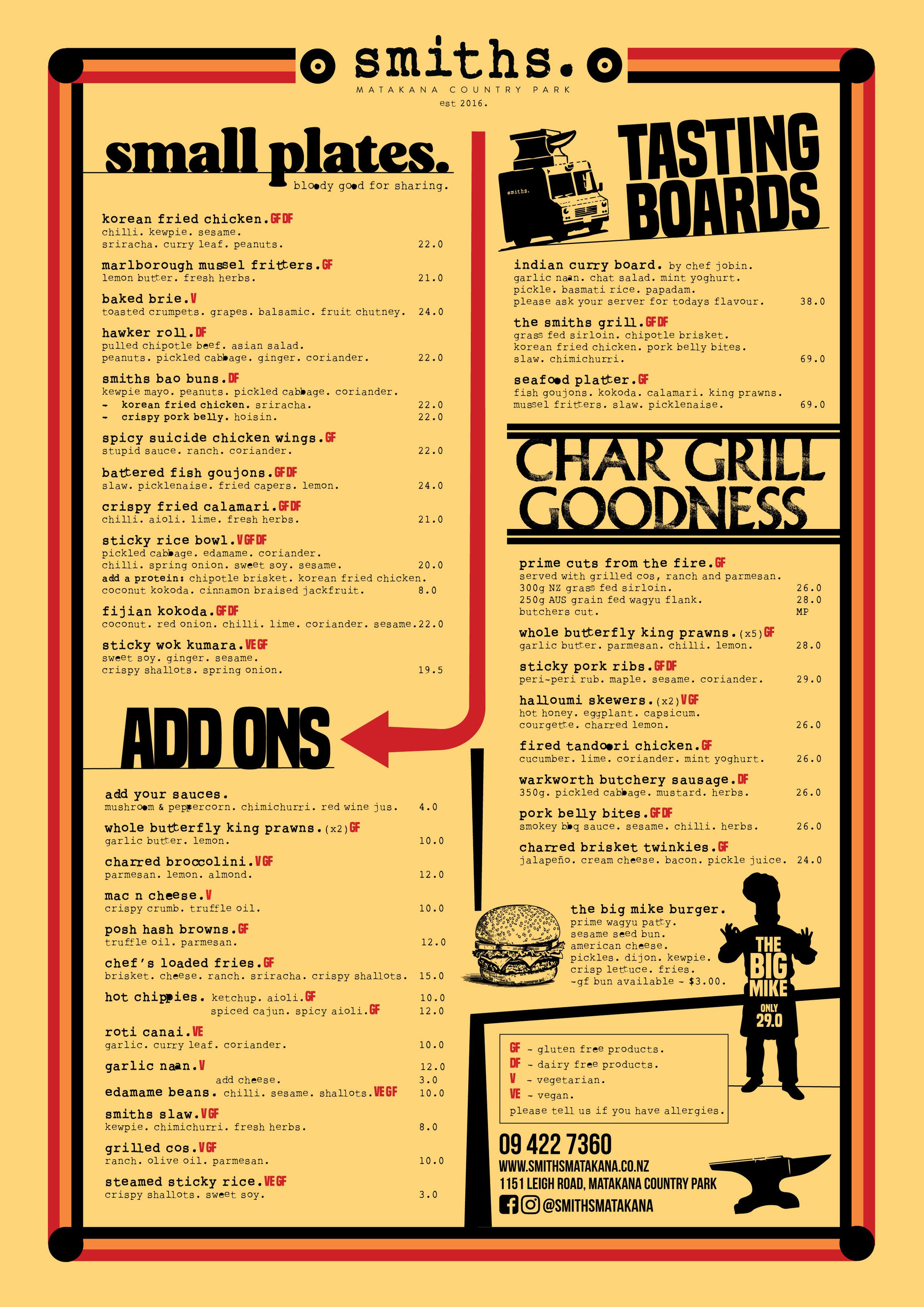 Smiths Menu — Smiths