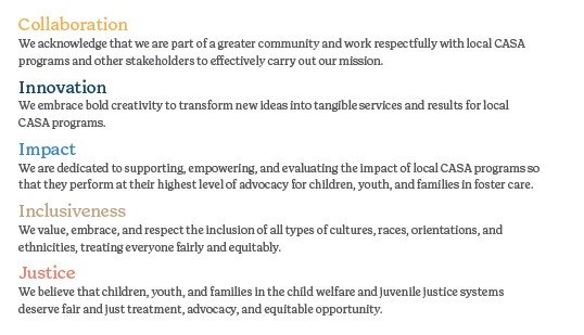 Mission, Vision & Values — California CASA - Court Appointed Special ...