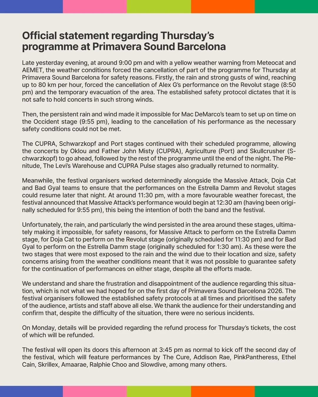 Primavera Sound Offers Day Ticket Refunds And Apology Following Opening ...