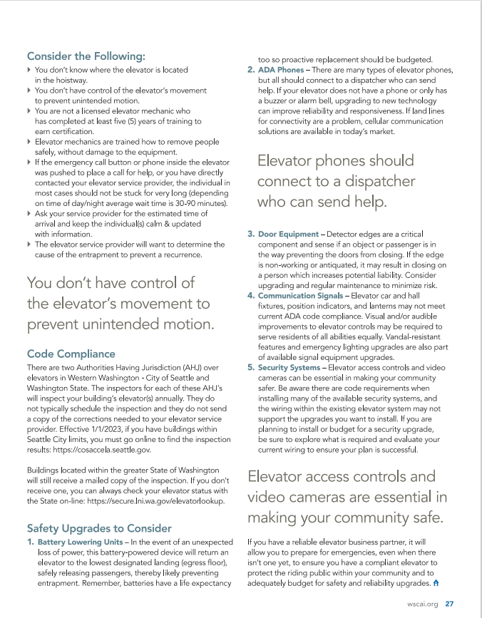 Elevator Safety Tips for Condo Associations — Washington Elevator ...