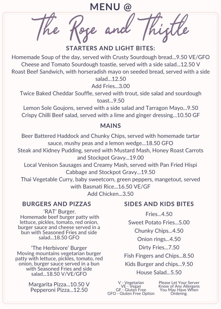 Food — The Rose and Thistle, Rockbourne