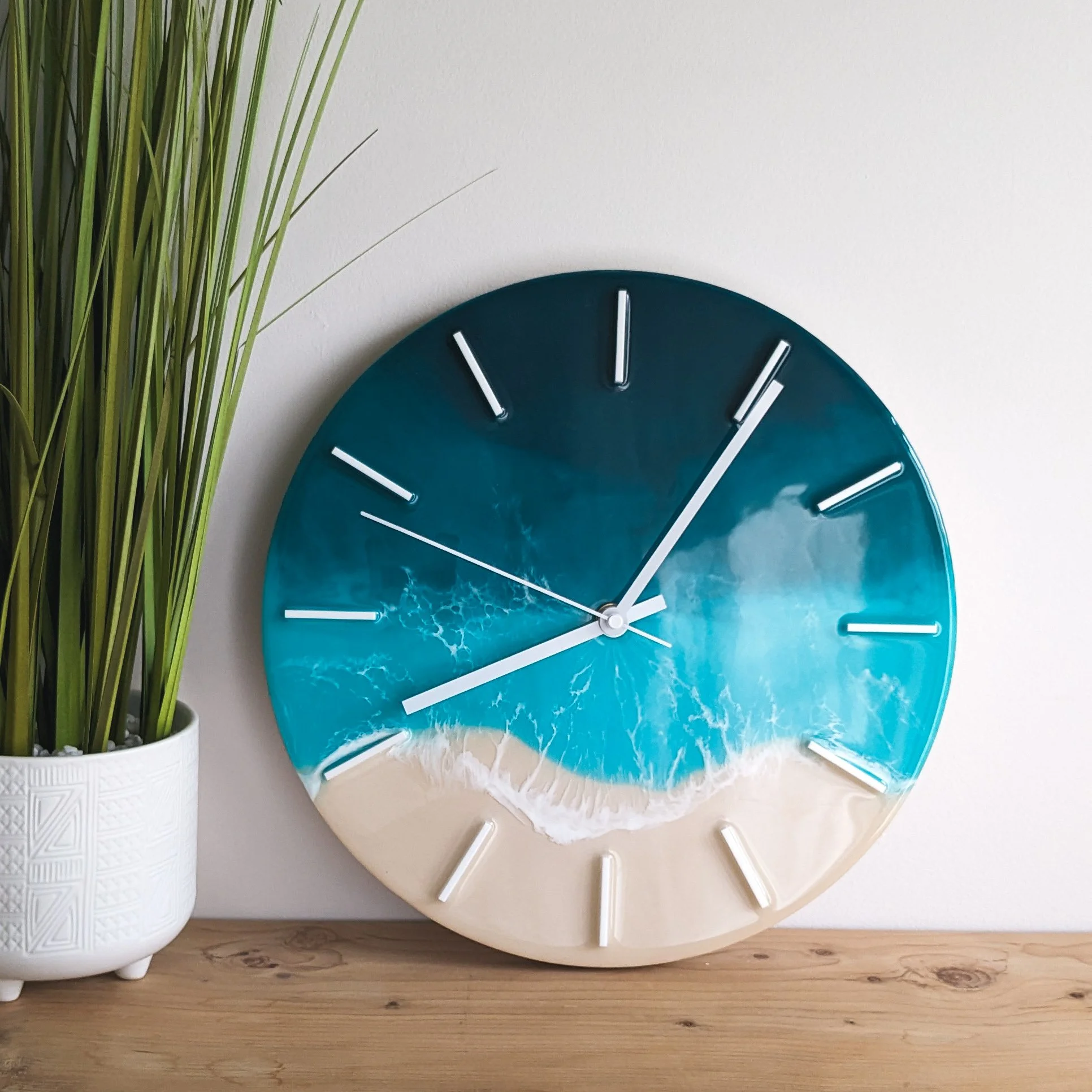 Resin Ocean Clock #1 — Tides of Teal