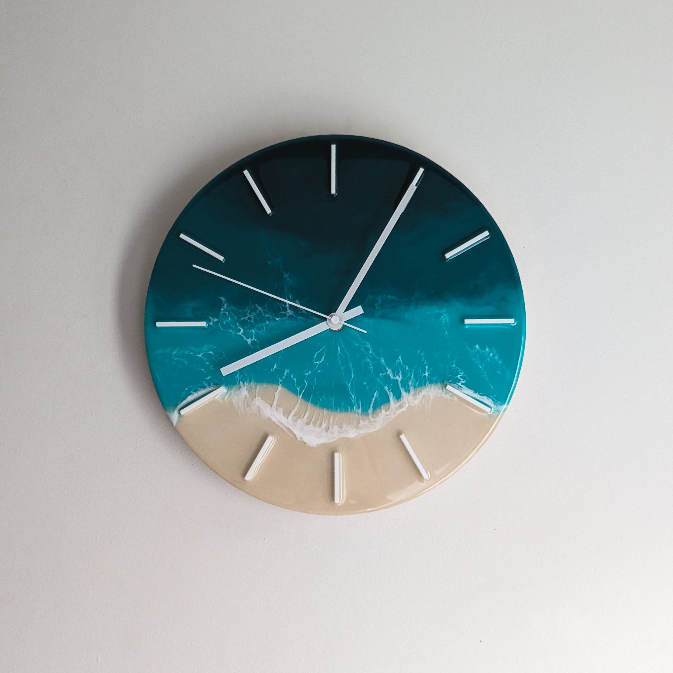 Resin Ocean Clock #1 — Tides of Teal