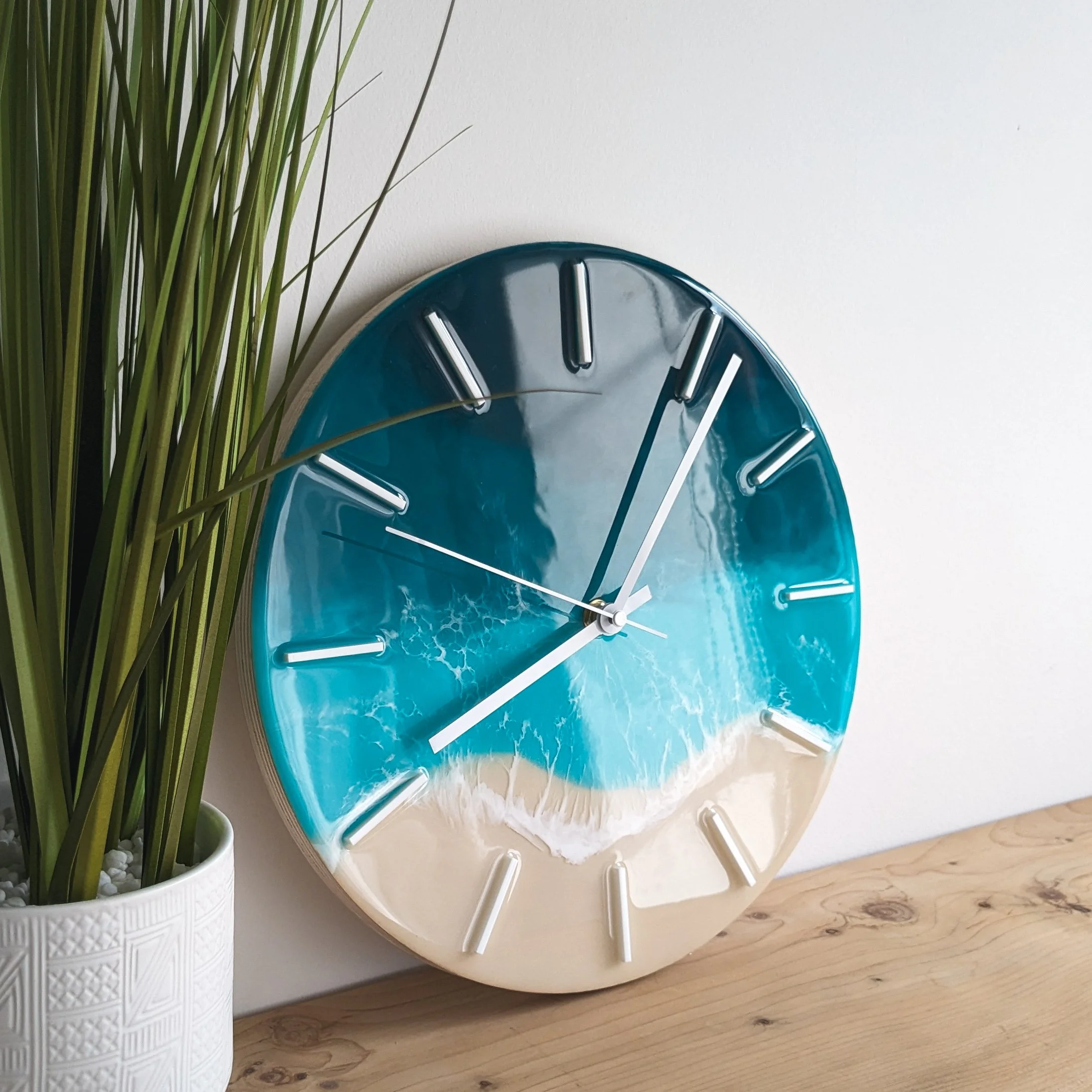 Resin Ocean Clock #1 — Tides of Teal