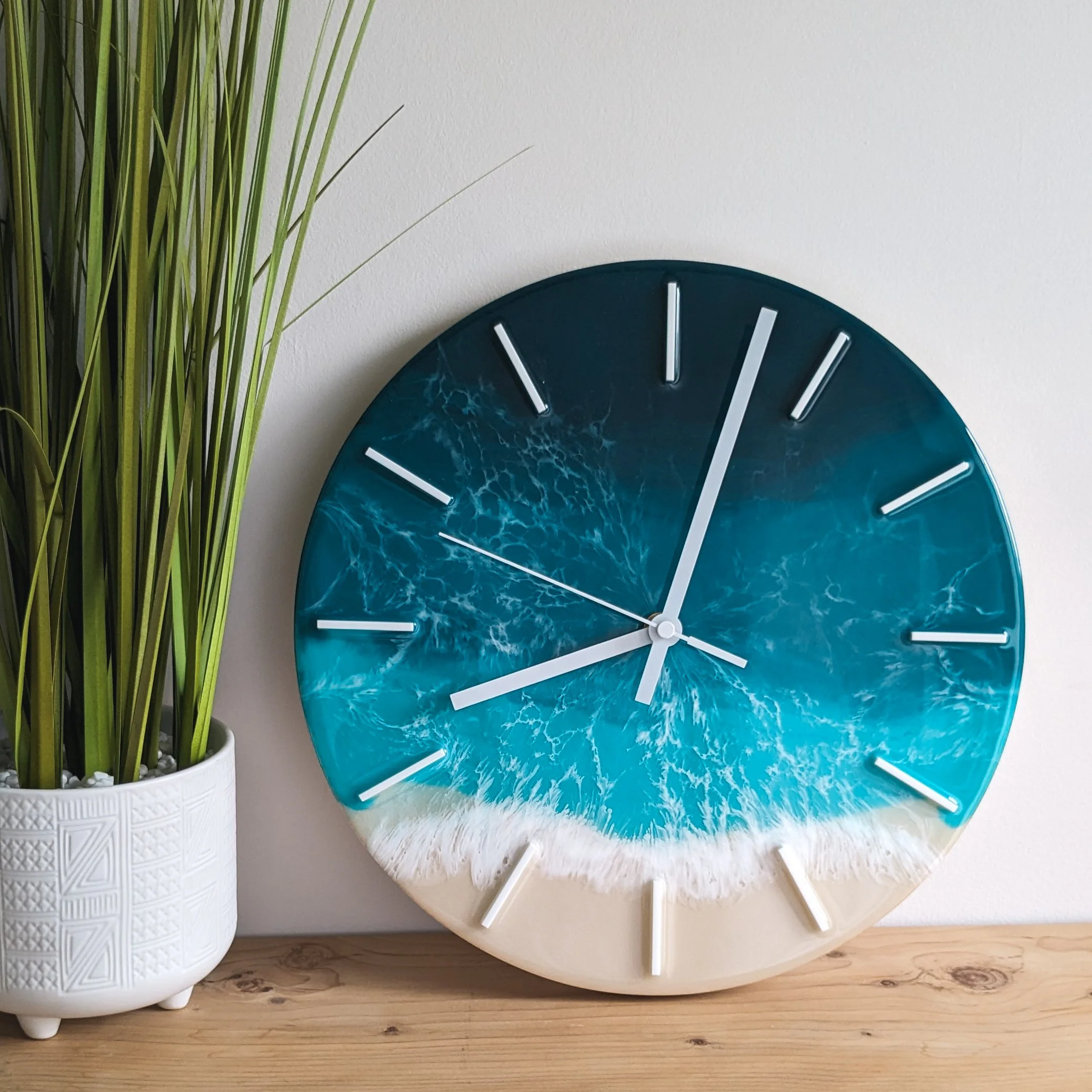 Resin Ocean Clock #2 — Tides of Teal