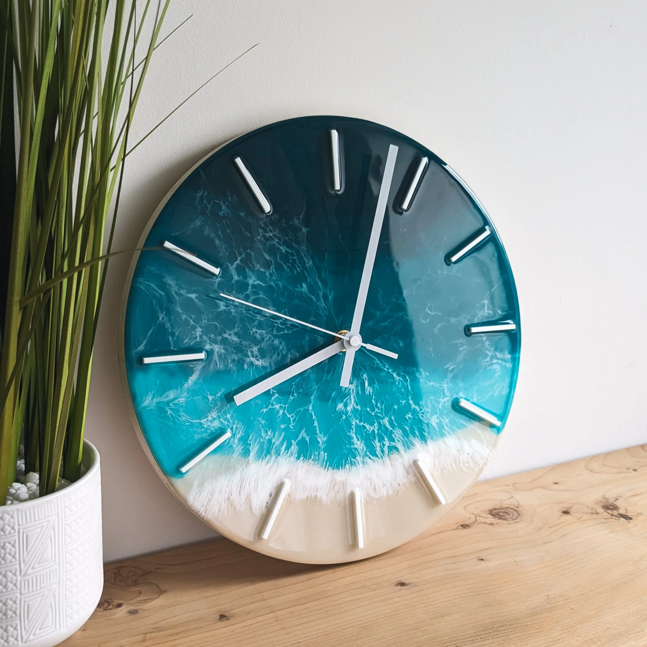 Resin Ocean Clock #2 — Tides of Teal