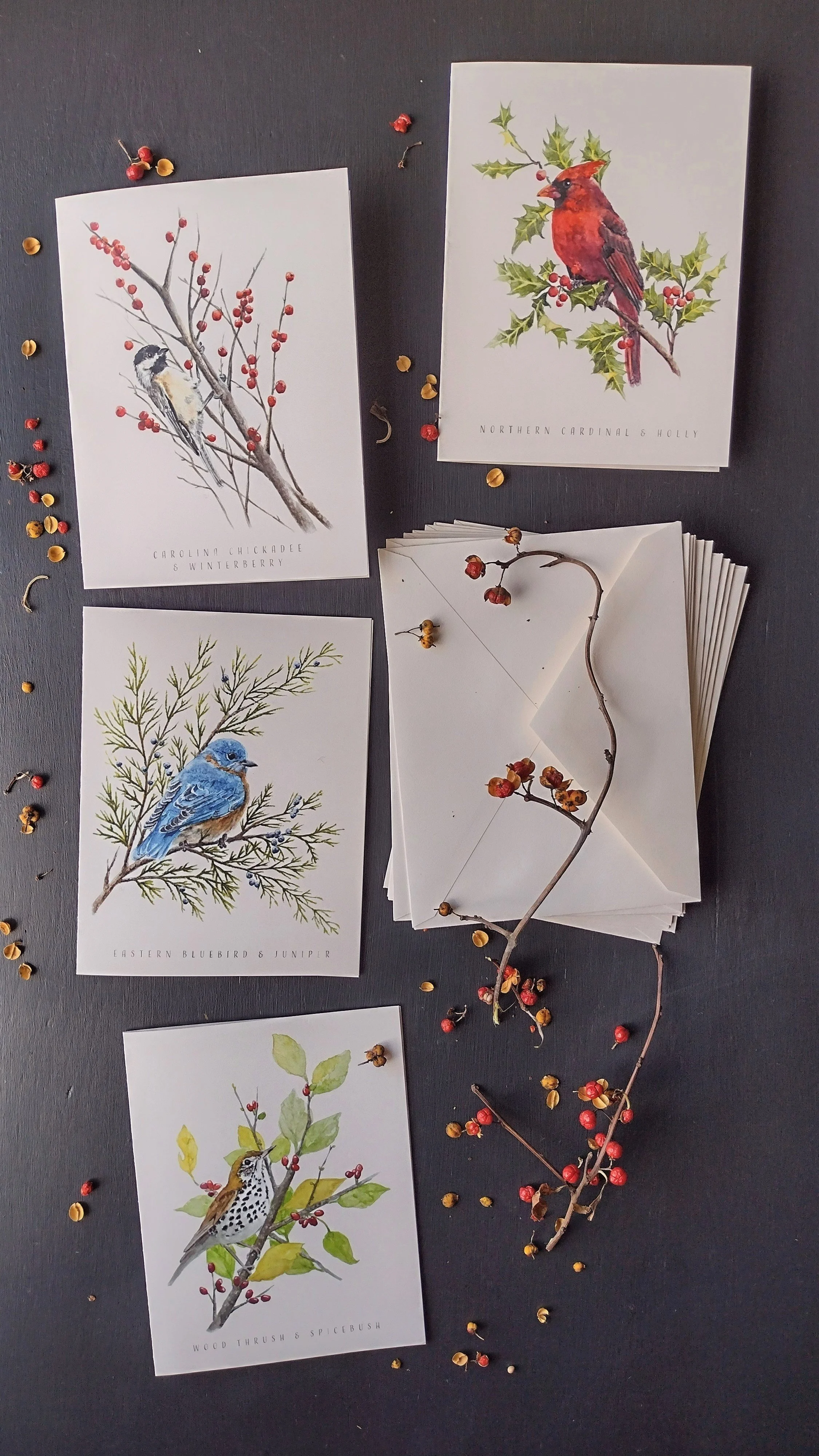 Birds & Berries Fold-over Cards, 4 1/4 x 5 1/2 — Buttercup Studio Co