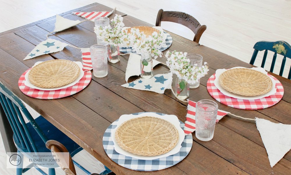 DIY Red, White, And Blue Gingham Chargers — Miss Mustard Seed's Milk Paint