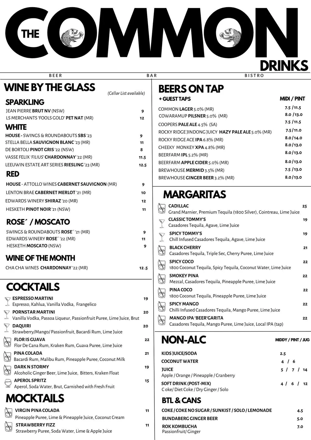 FOOD MENU — THE COMMON | BAR + BISTRO | PREVELLY