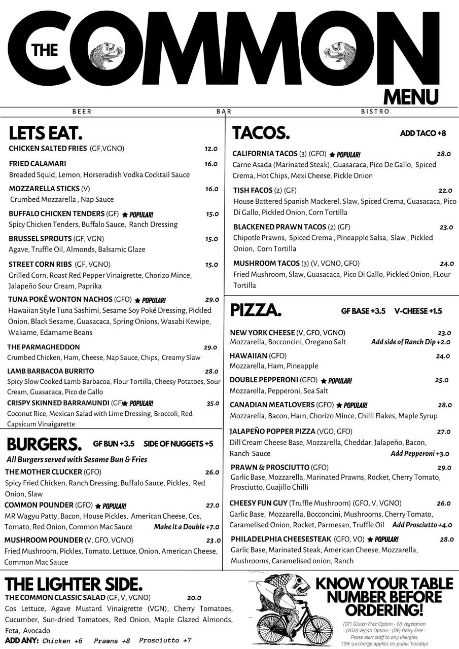 Food and Drink Menu — THE COMMON | PUB, BAR + BISTRO - Margaret River