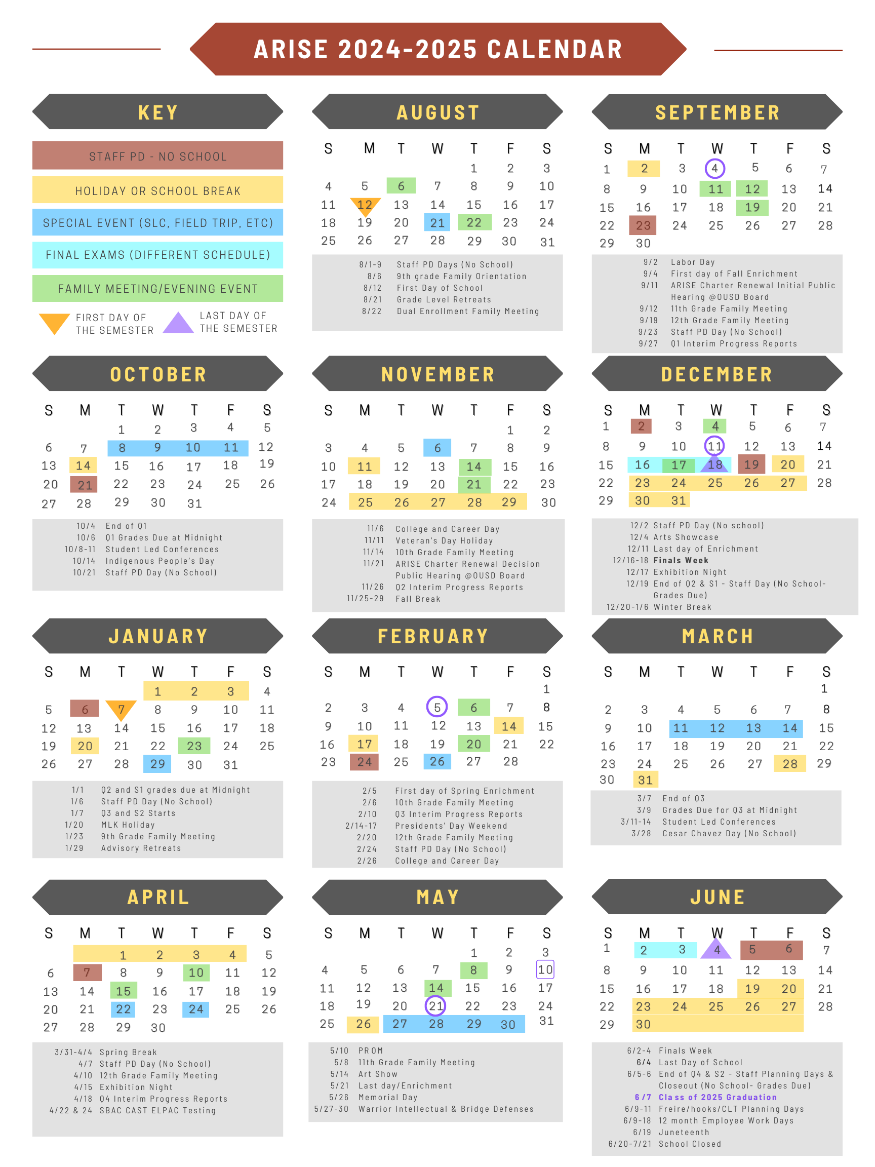 Calendar & Schedule | ARISE High School