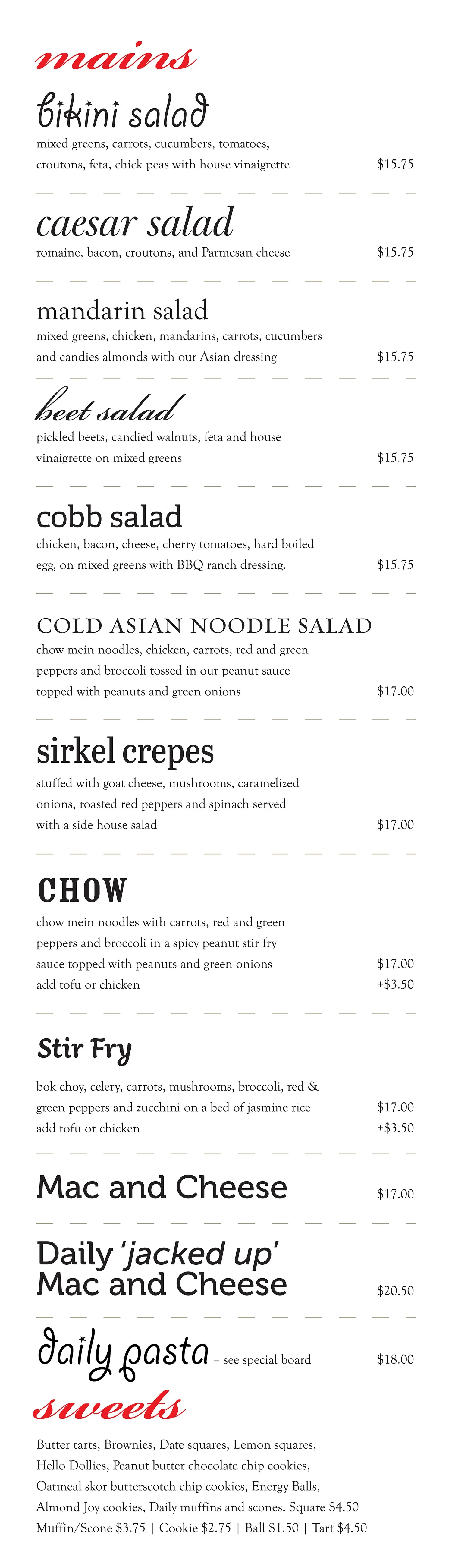 Menu — Sirkel Foods Stratford