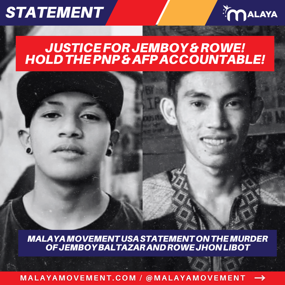 Justice for Jemboy and Rowe! Hold the PNP and AFP accountable! — Malaya Movement