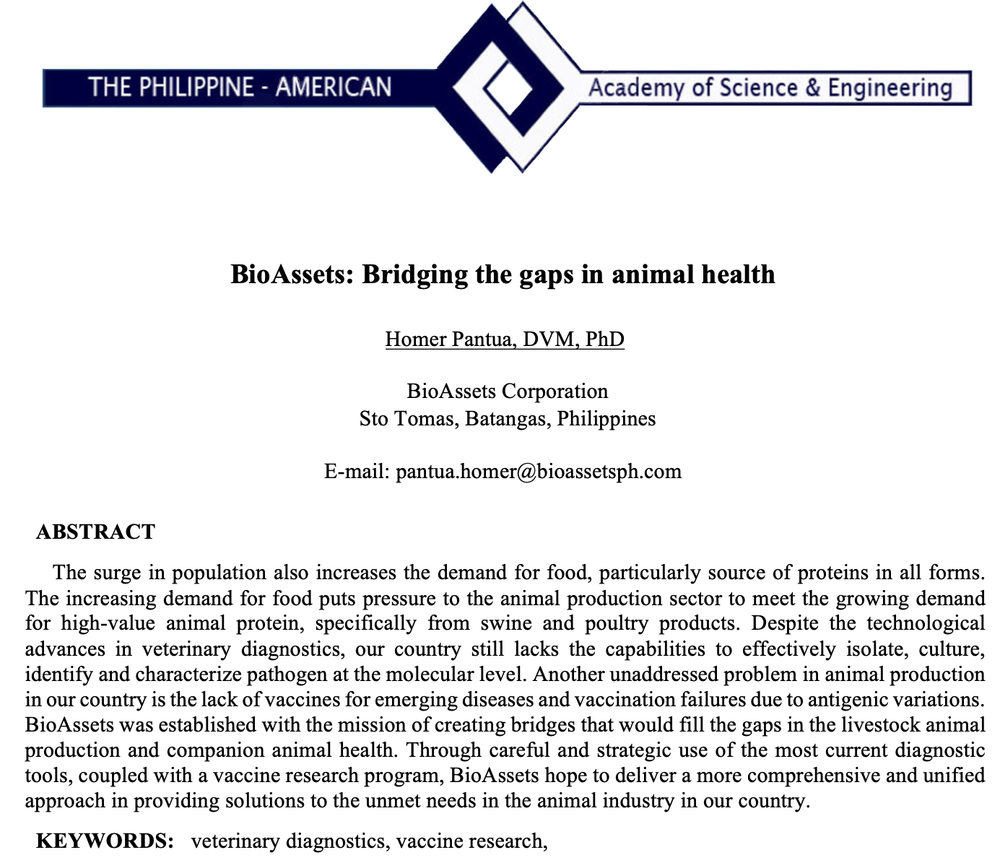BioAssets Inc – “Bridging the gaps in animal health” Dr Homer Pantua ...