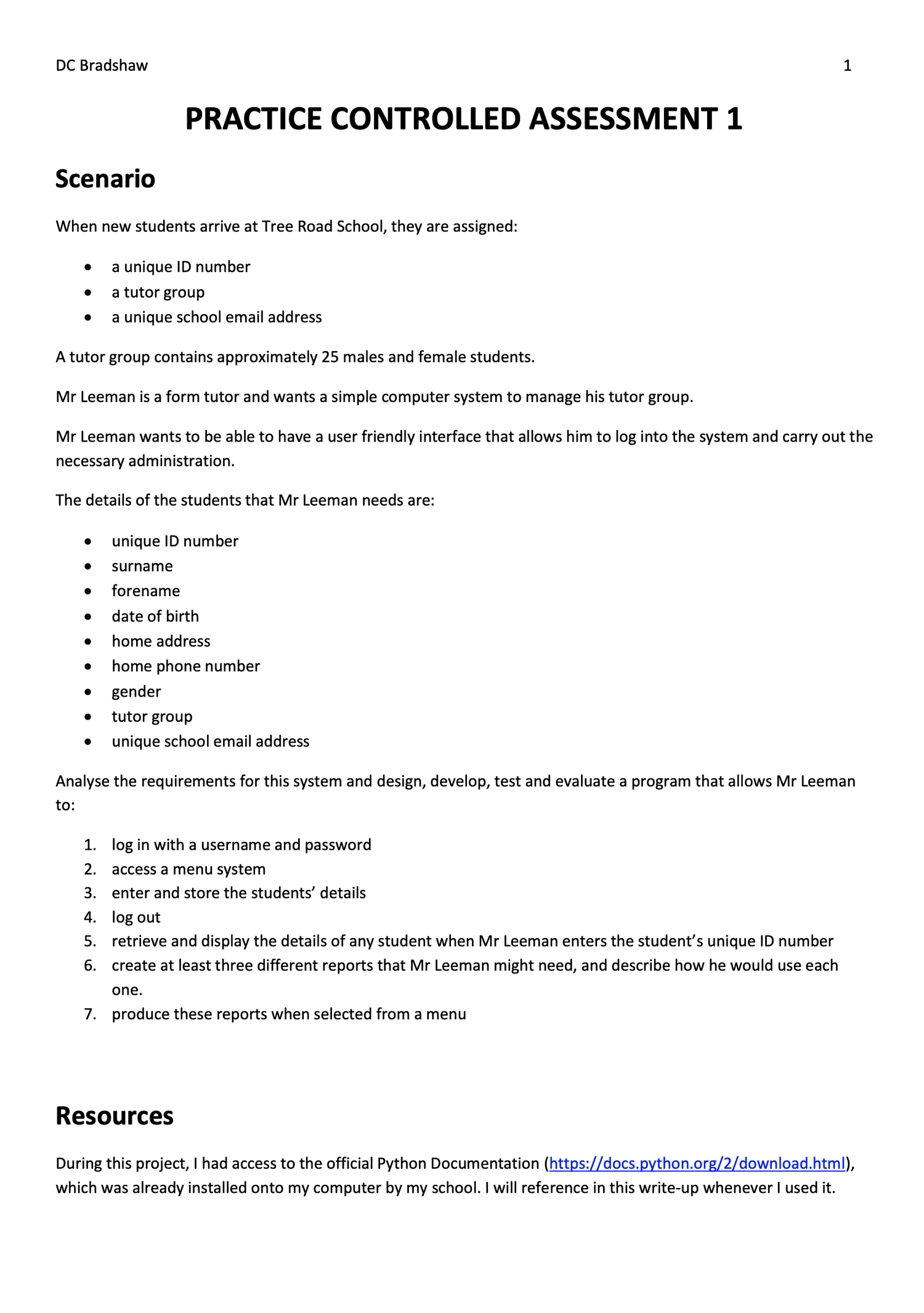 DC Bradshaw — Practice Programming Assessment (Model Solution)