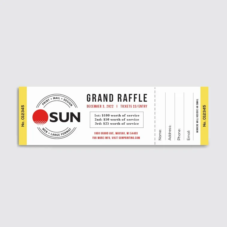 Raffle Ticket Templates — SUN Printing | Wausau, WI