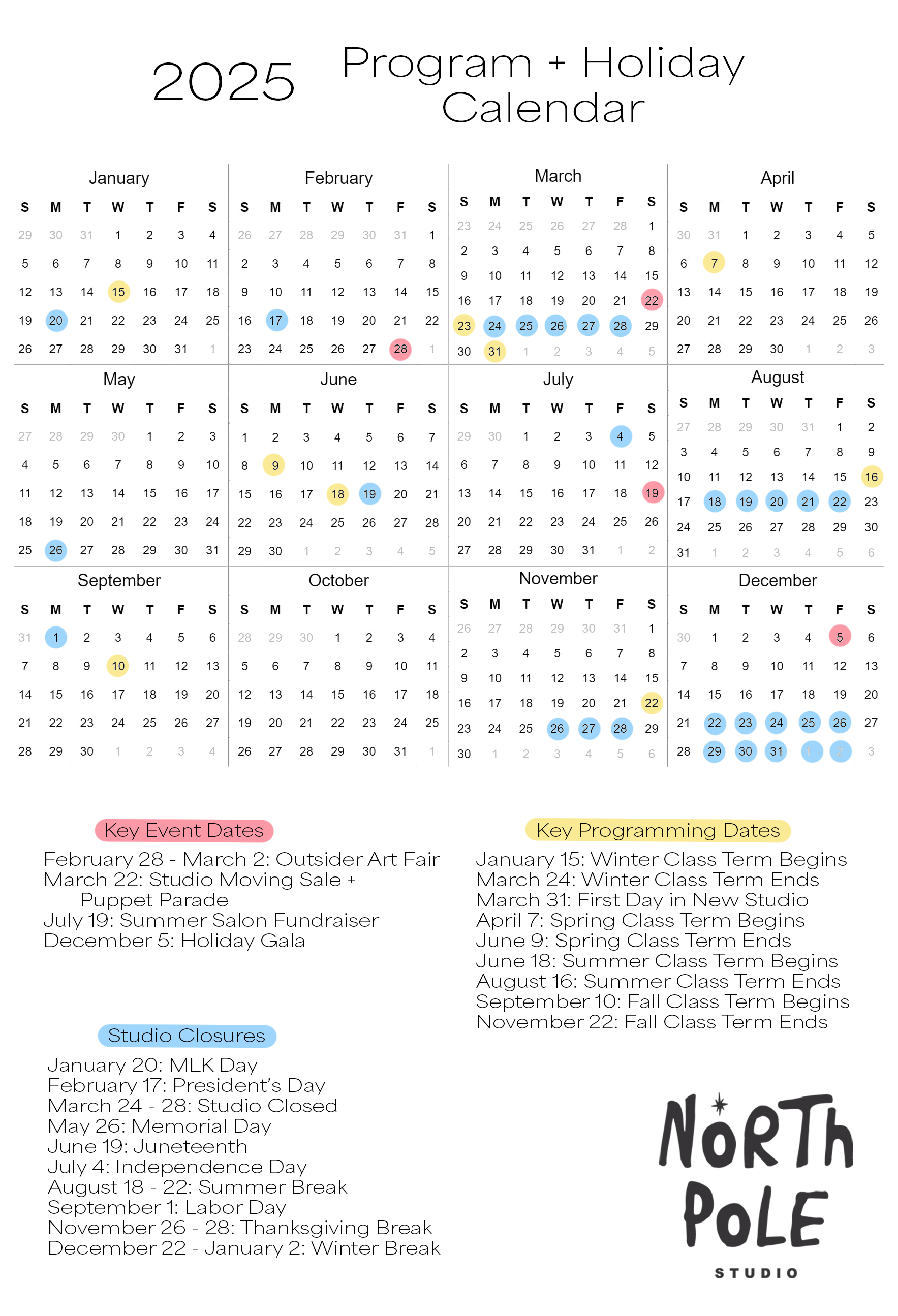 Program Calendar — North Pole Studio