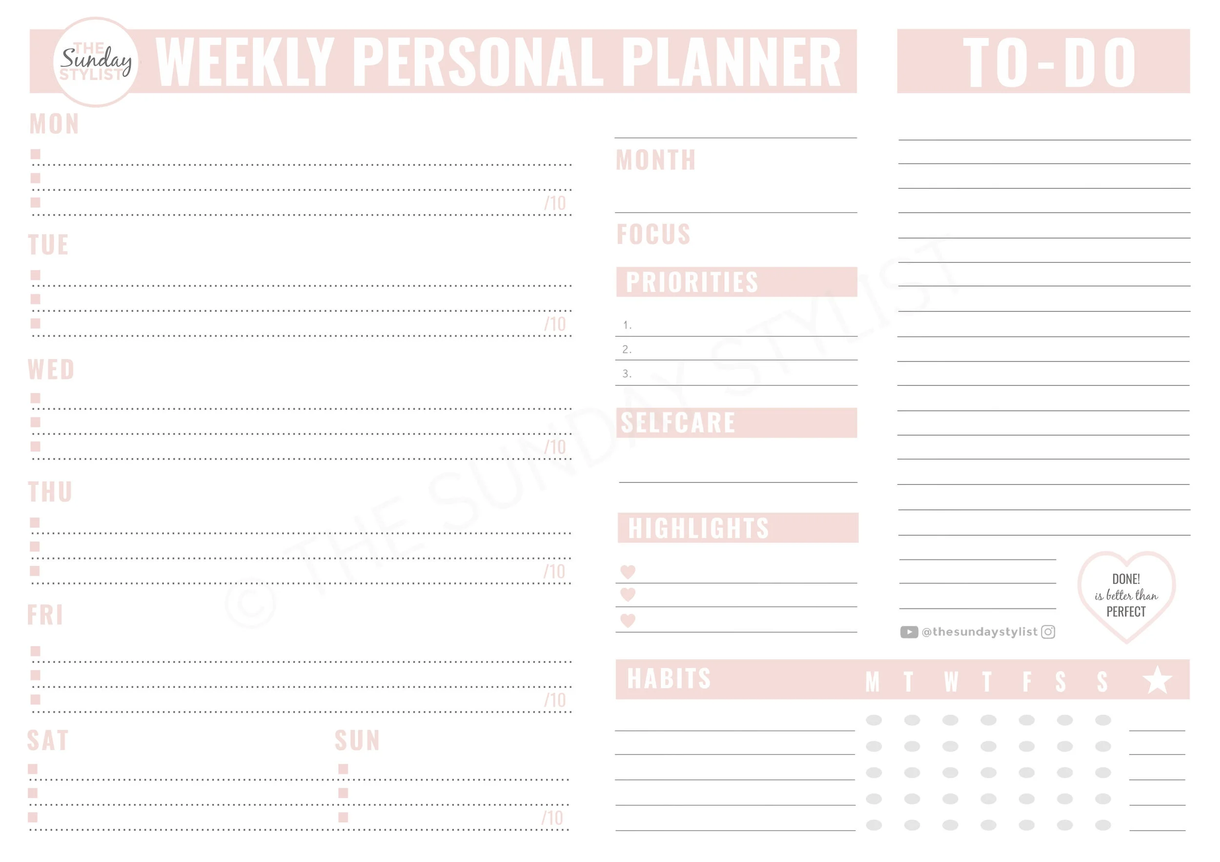 The Sunday Stylist PRINTABLE PLANNERS — The Sunday Stylist