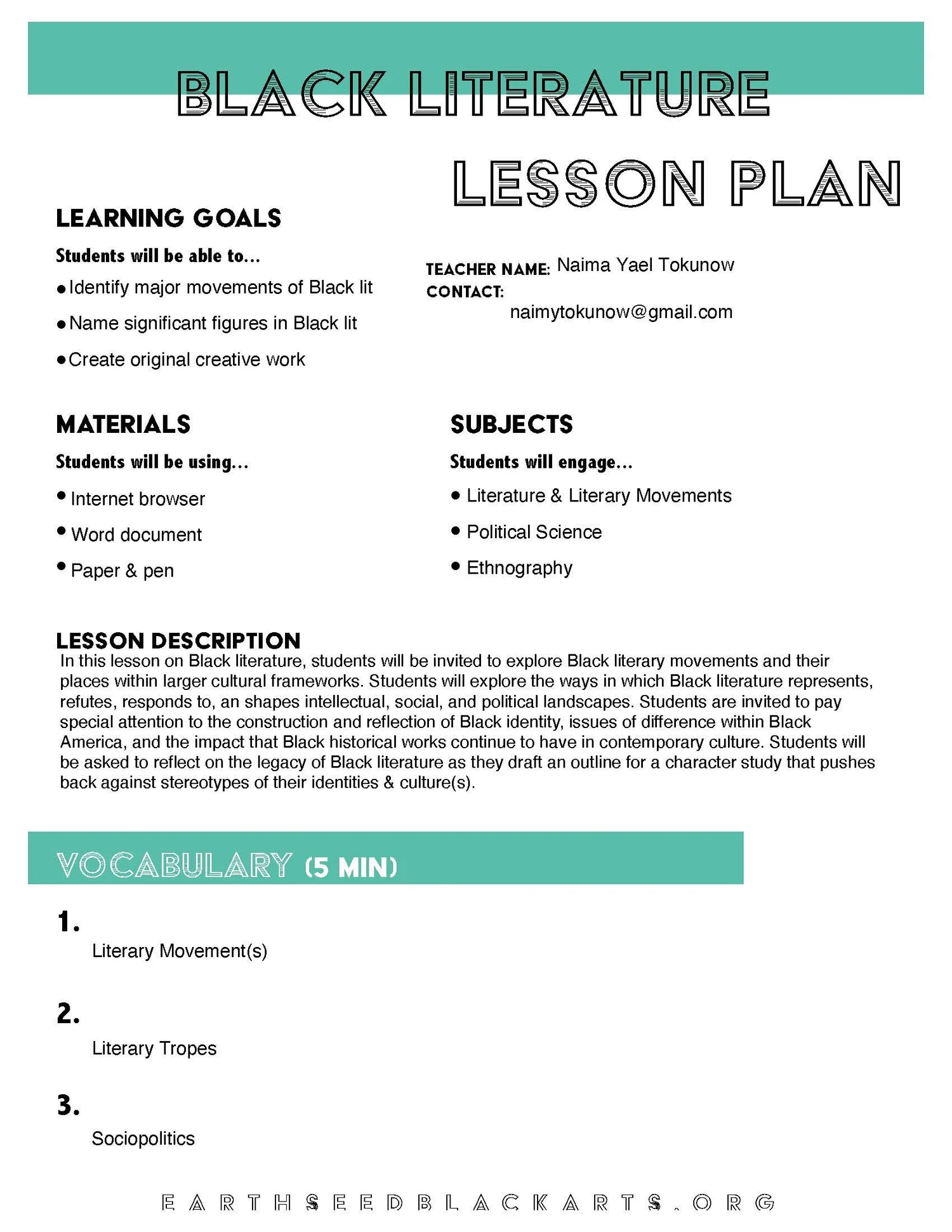 Black Literature — Earthseed Black Arts Alliance