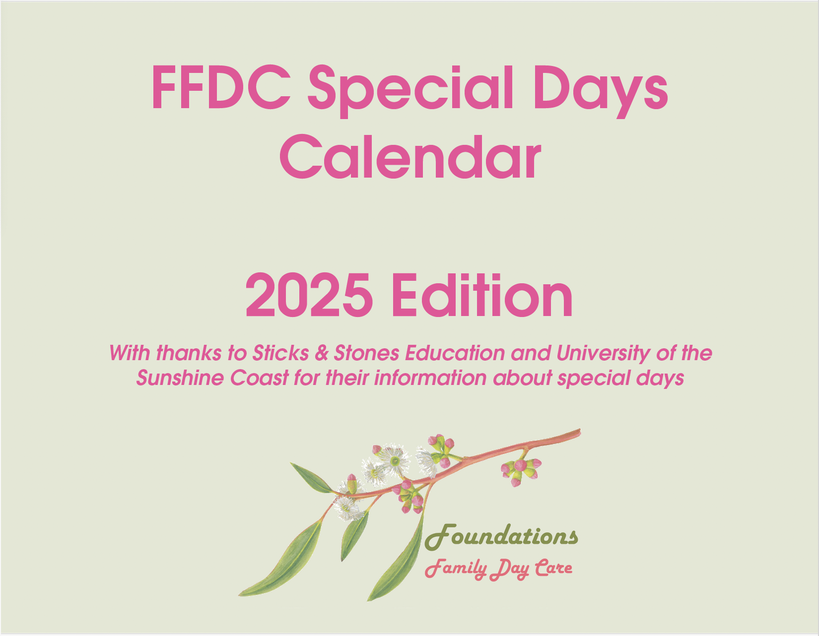 Free Download - Calendar of Special Days — Foundations Family Day Care