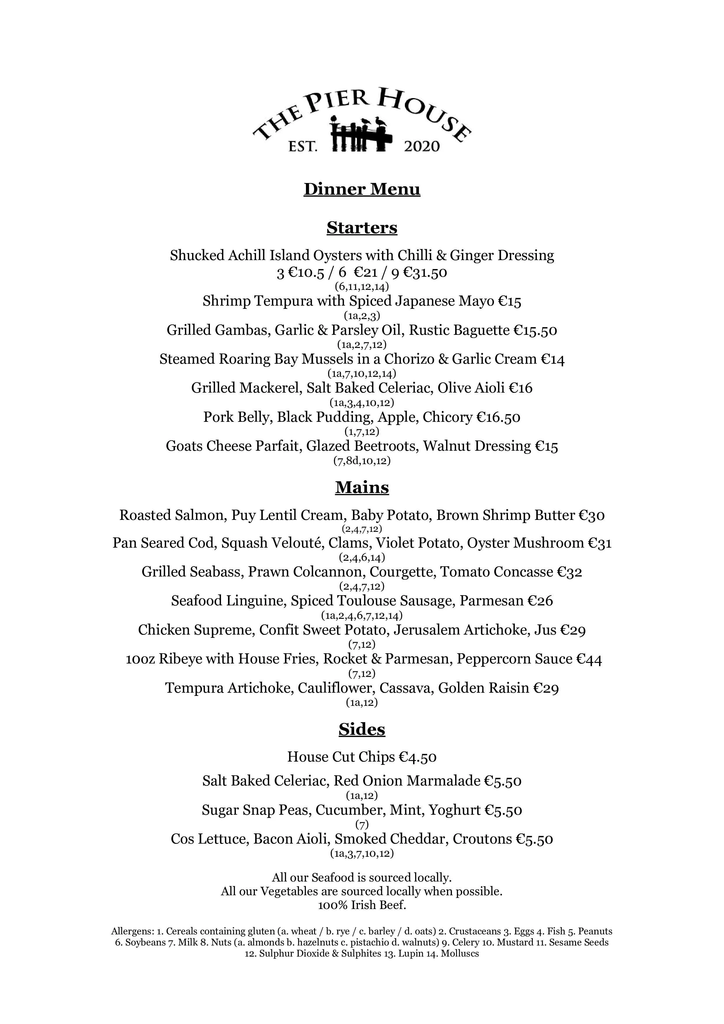 Pier House Restaurant Howth Menus — The Pier House