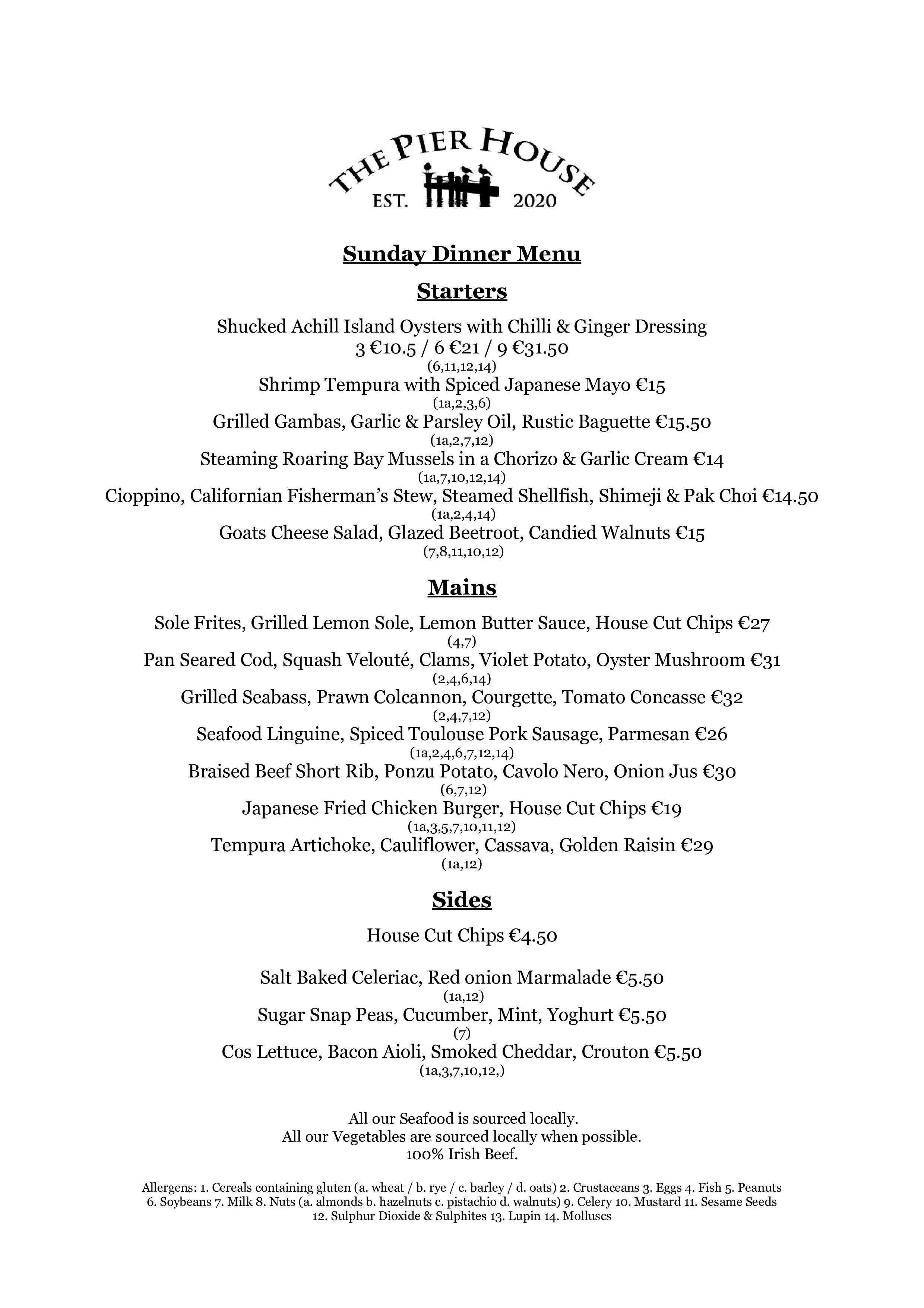 Pier House Restaurant Howth Menus — The Pier House