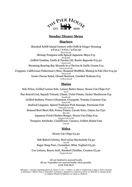 Pier House Restaurant Howth Menus — The Pier House