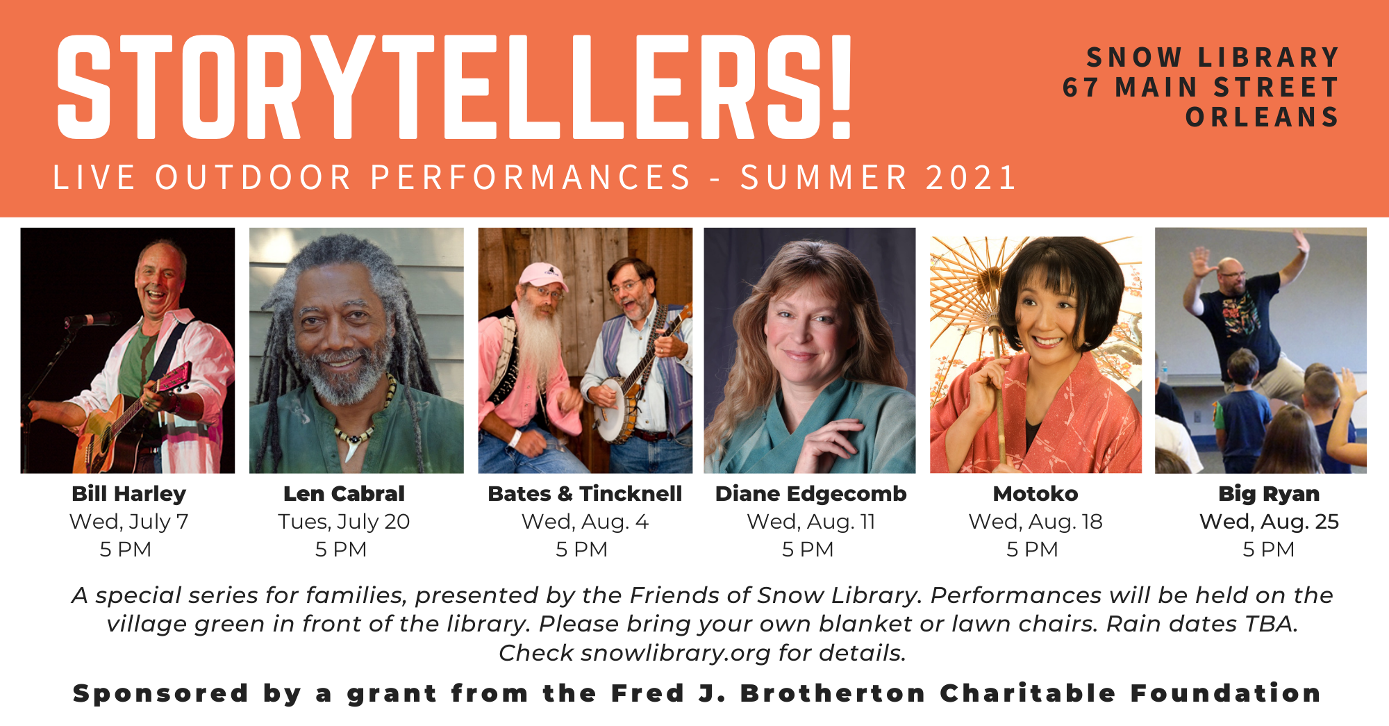 Storytellers perform live on the green at Snow Library — Snow Library