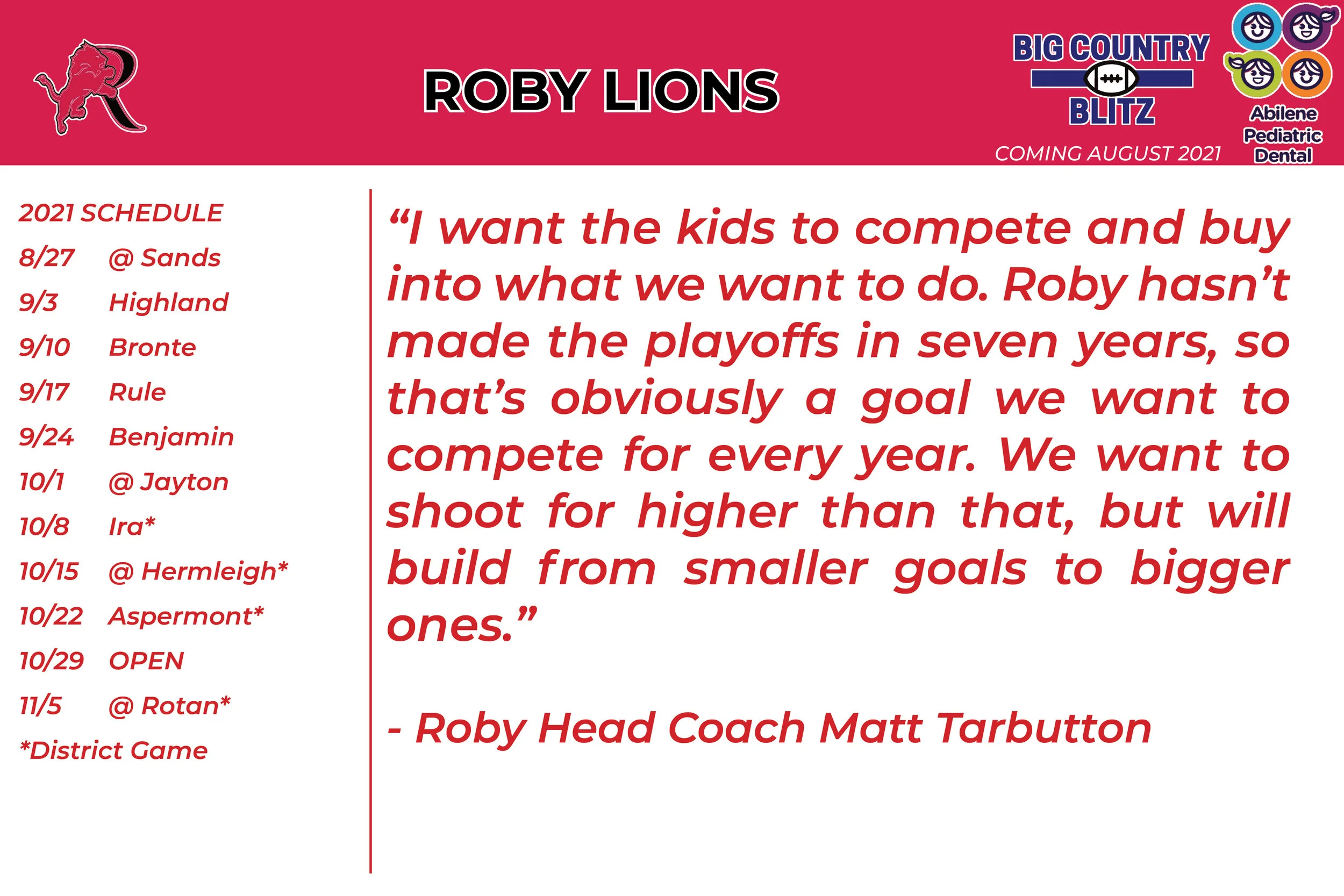 Roby Lions — Big Country Blitz