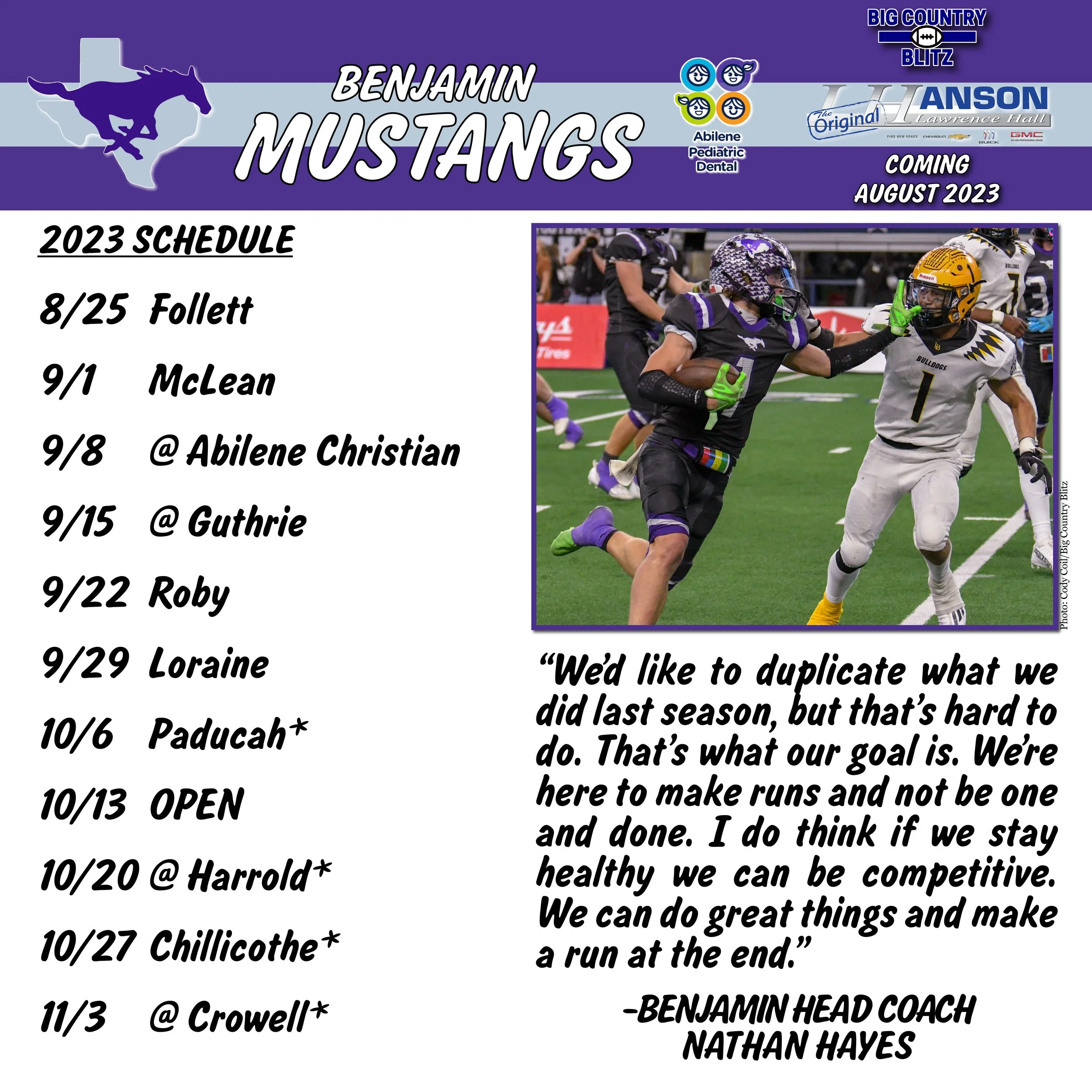 Benjamin Mustangs — Big Country Blitz