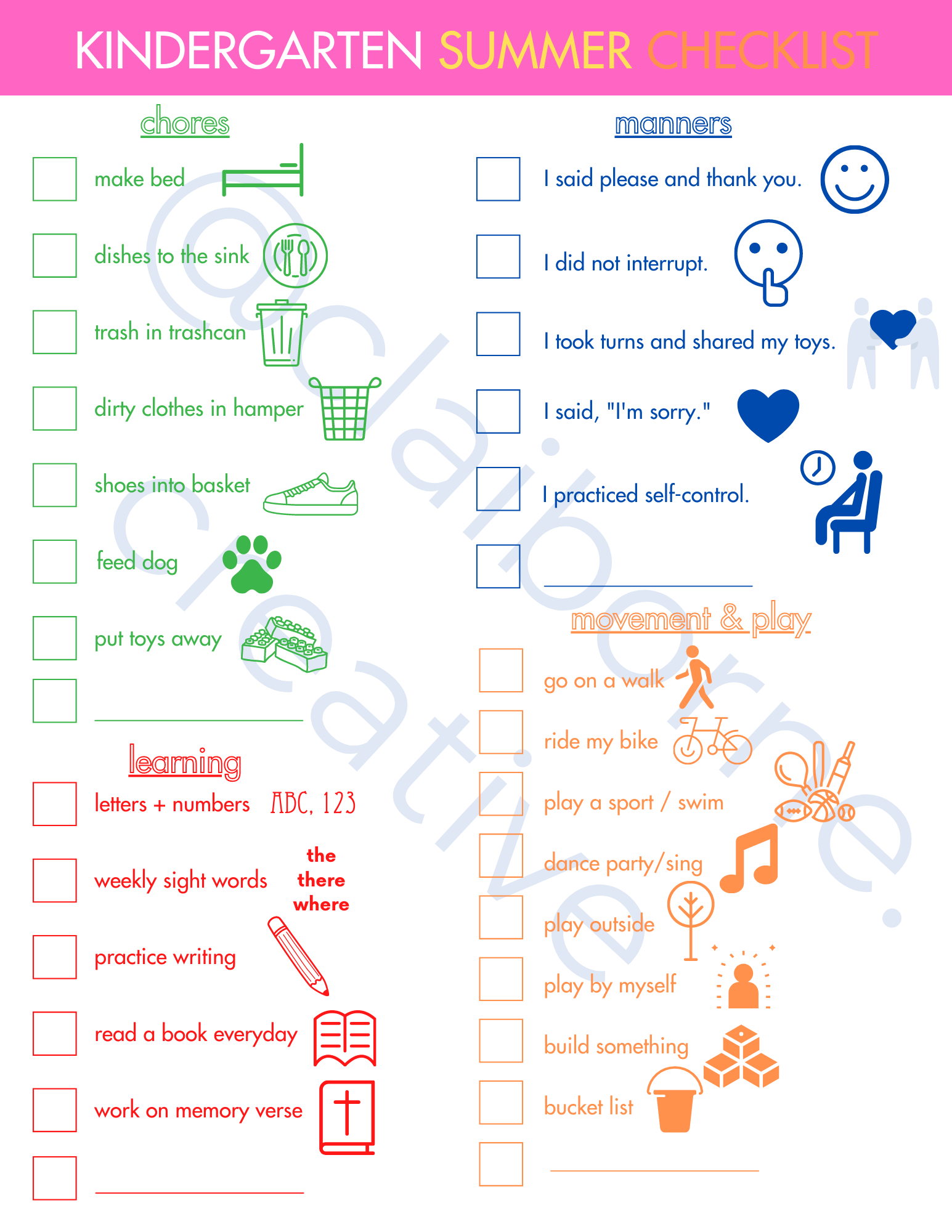 Summer Checklists for Kids — mary clay gupton