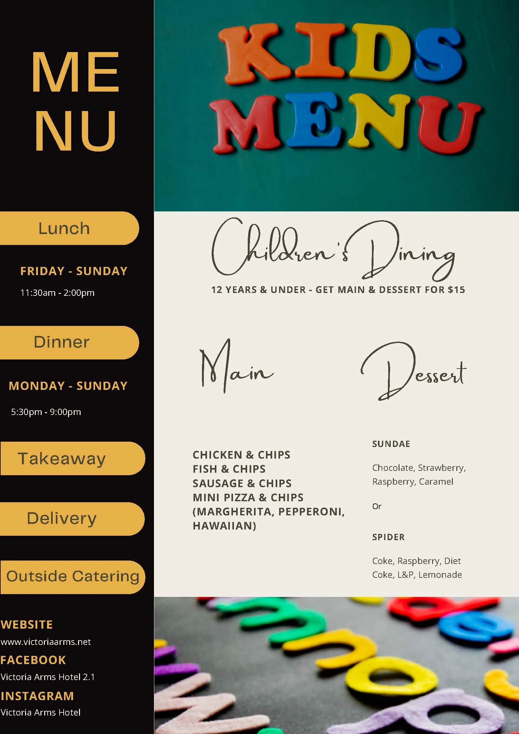 Kids Menu — Victoria Arms Hotel