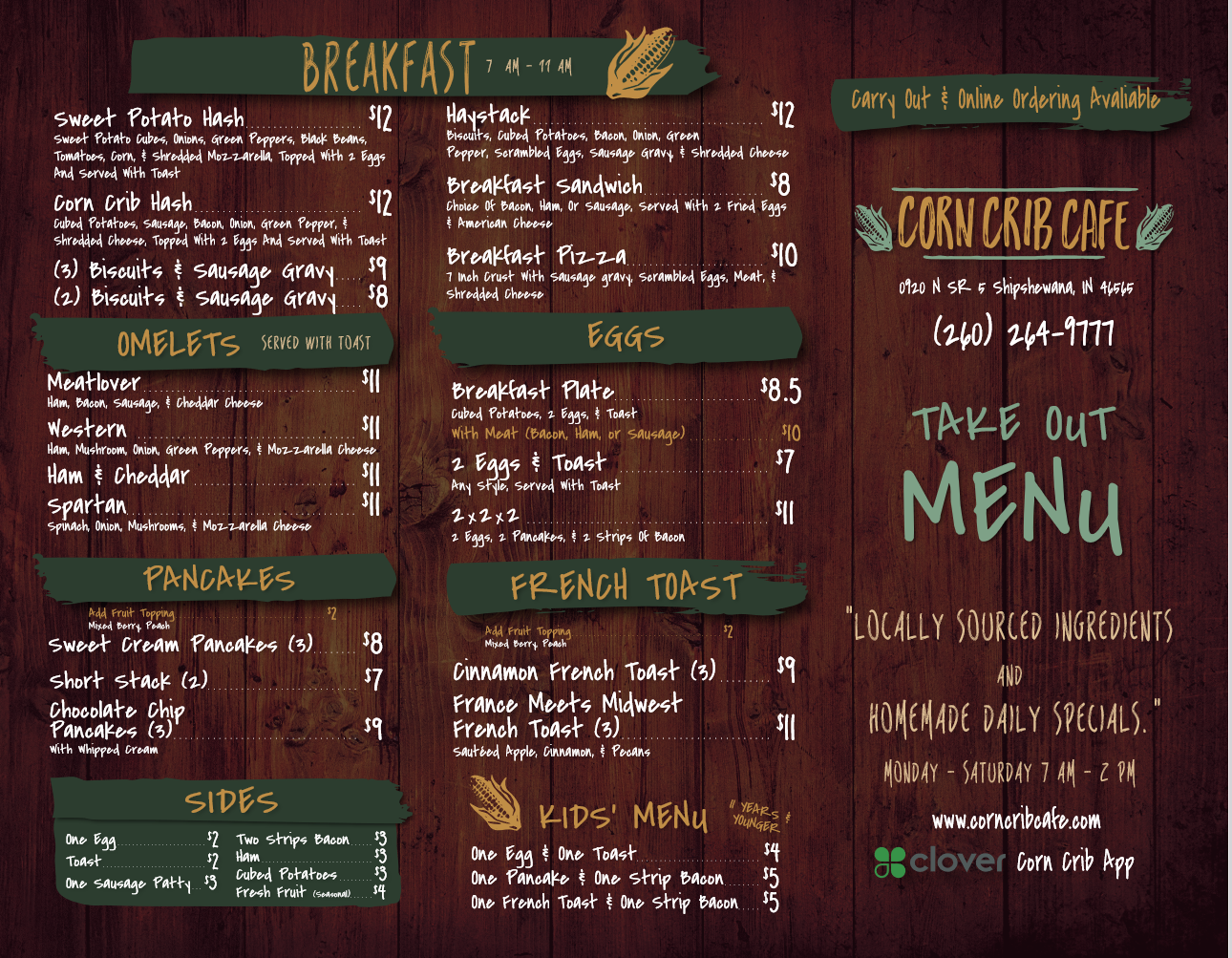 Menu — Corn Crib Cafe