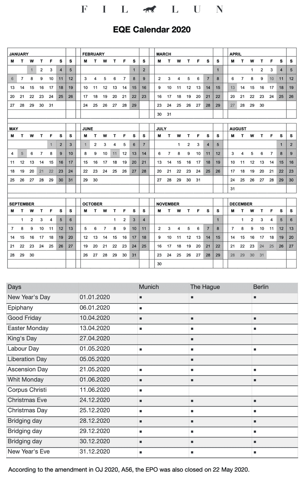 Calendar for EQE 2022 — Fillun