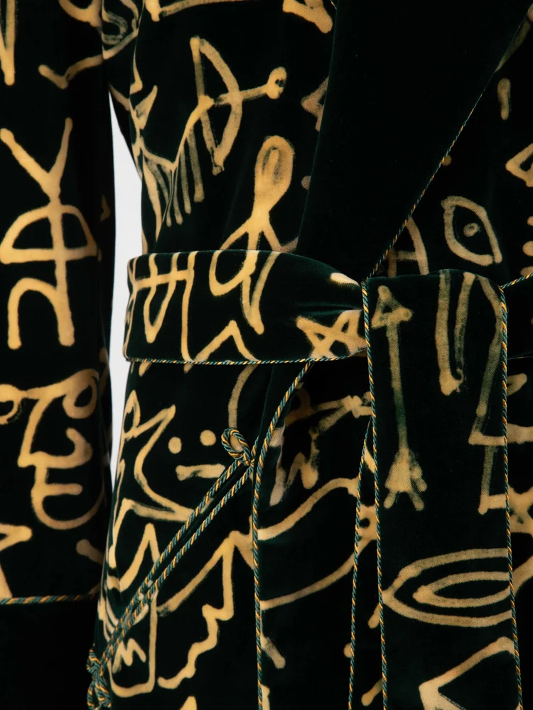 Louis Slater x Young Hanson Hand Drawn Pure Cotton Velvet Smoking ...