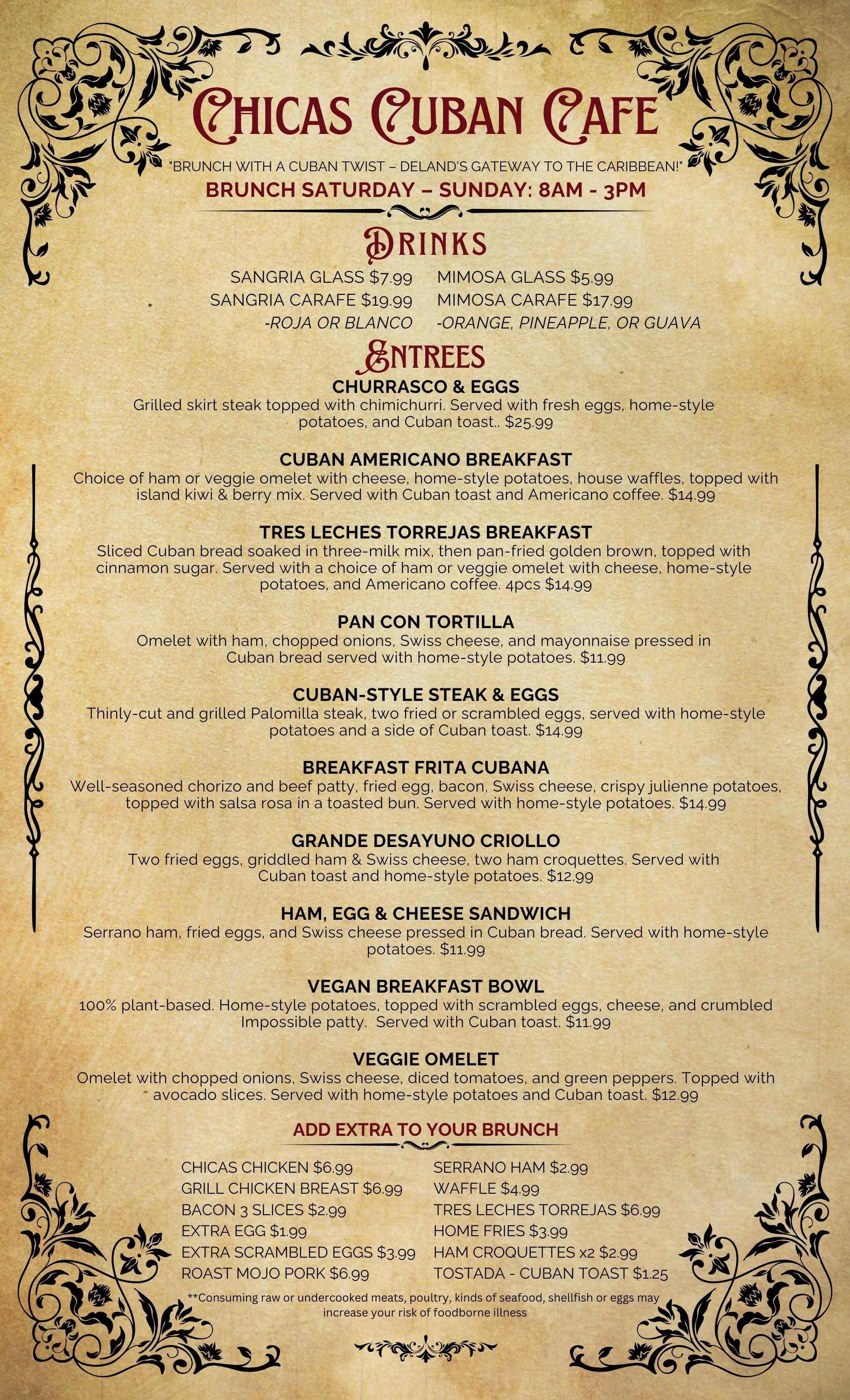 Our Menu — CHICAS CUBAN CAFE
