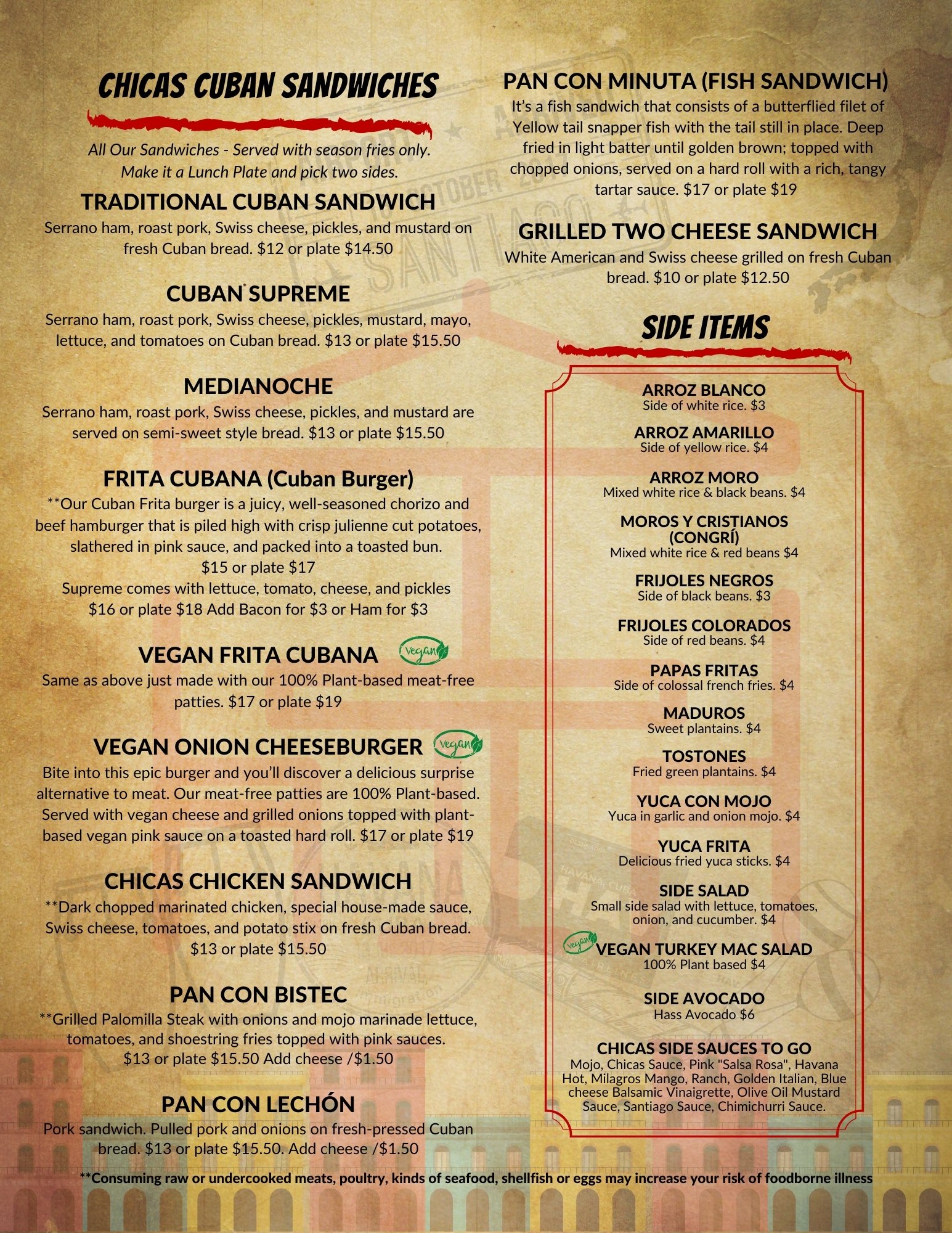 Our Menu — CHICAS CUBAN CAFE