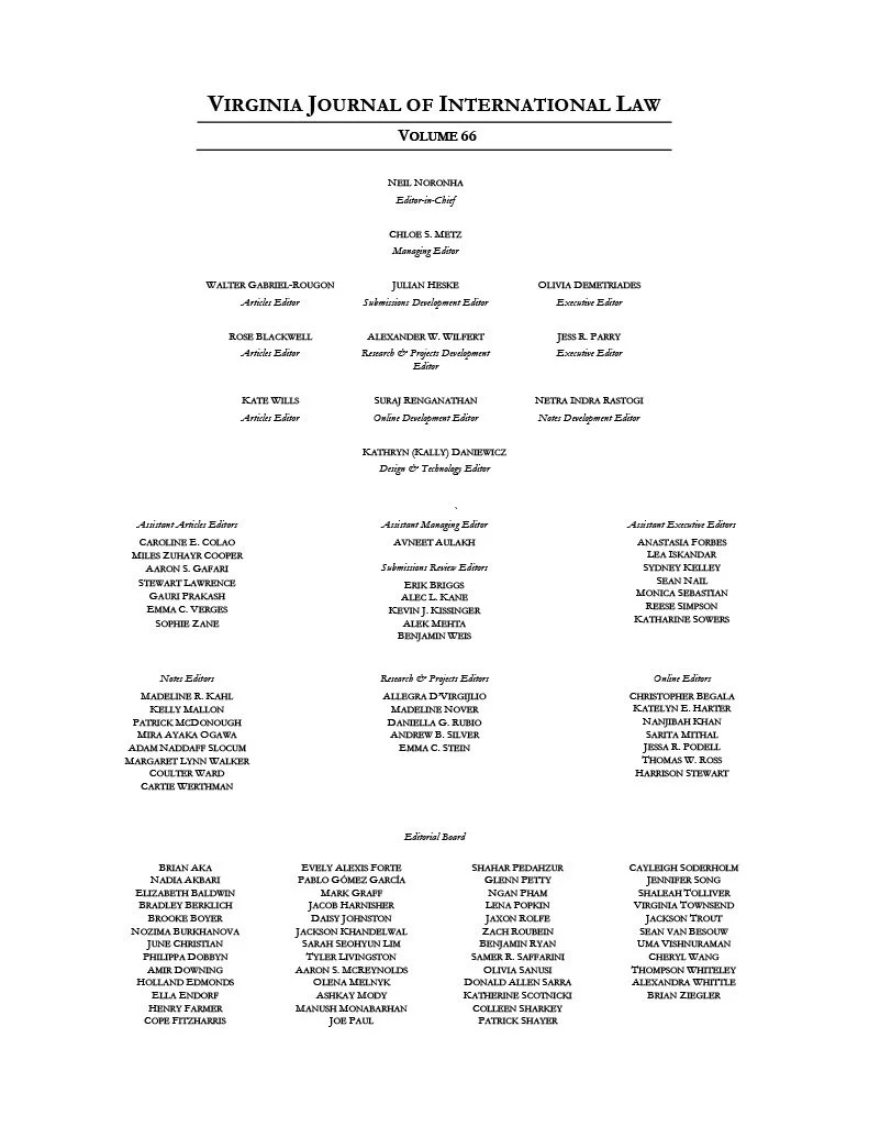 Masthead — Virginia Journal of International Law