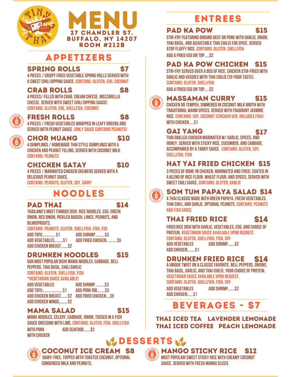 Thai Food Buffalo - Tiny Thai Menu - See Our Menu