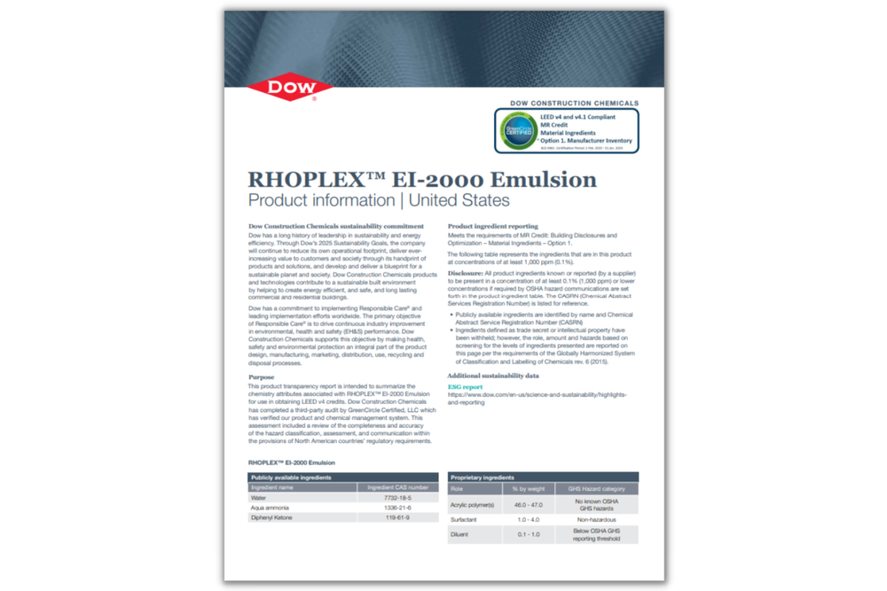 Dow Construction Chemicals — GreenCircle Certified