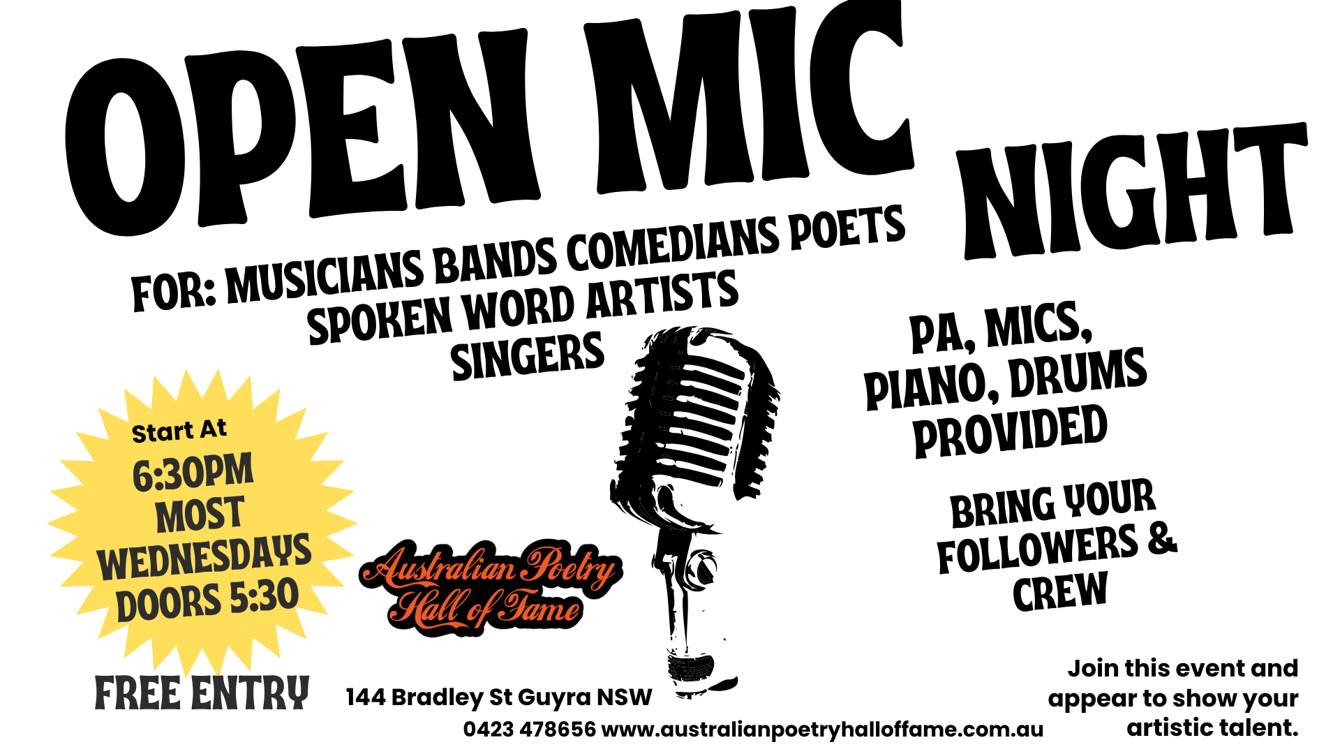 Guyra Open Mic: Wednesday Words — Australian Poetry Hall of Fame
