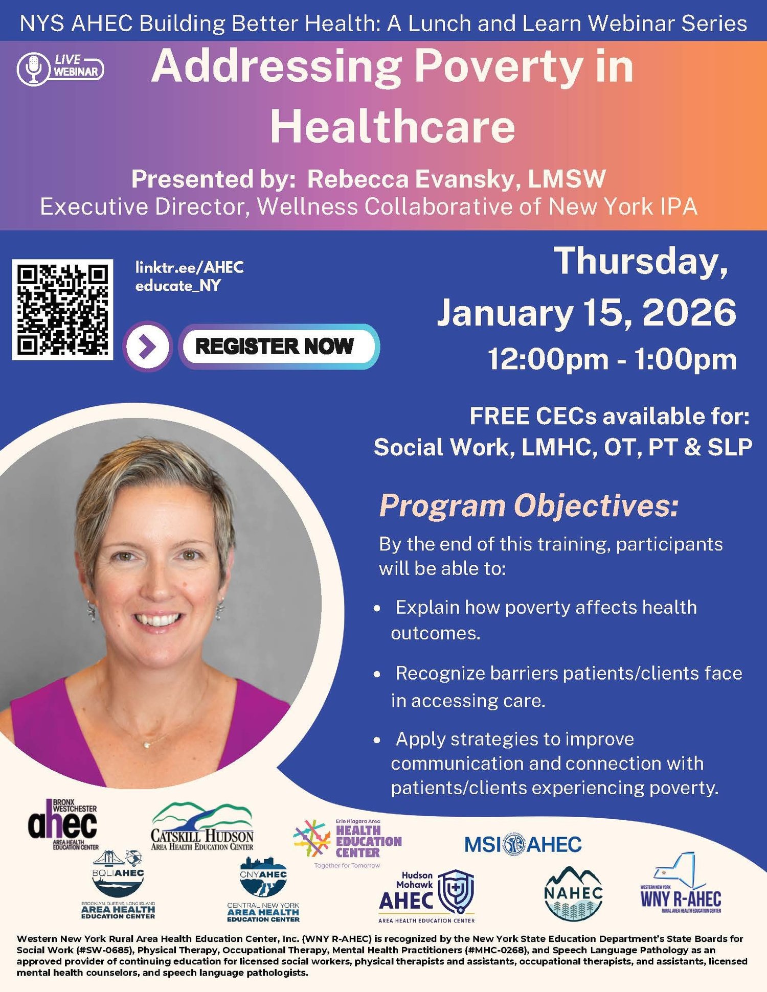 NYS AHEC Lunch and Learn Webinar Series: Addressing Poverty in ...
