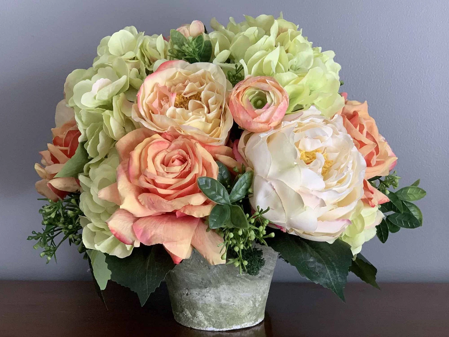 Green Hydrangea Bouquet With Peach