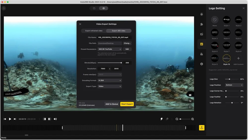 How to quickly stitch a 360 video with Insta360 Studio — Mantis Sub underwater housings for ...