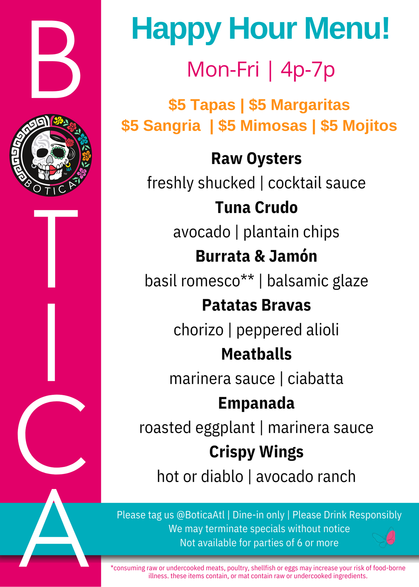 Happy Hour Menu — Botica