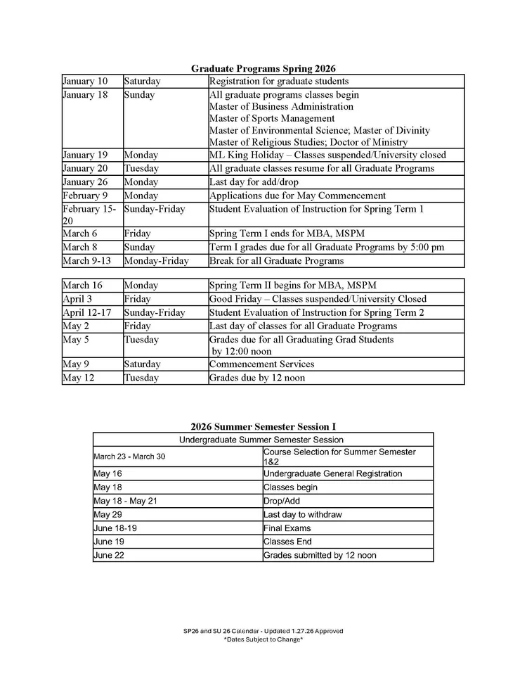 Academic Calendars — Allen University