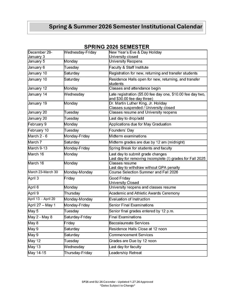 Academic Calendars — Allen University