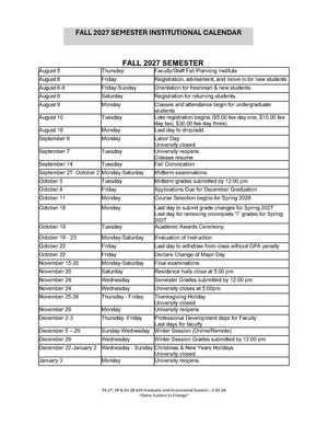 Academic Calendars — Allen University