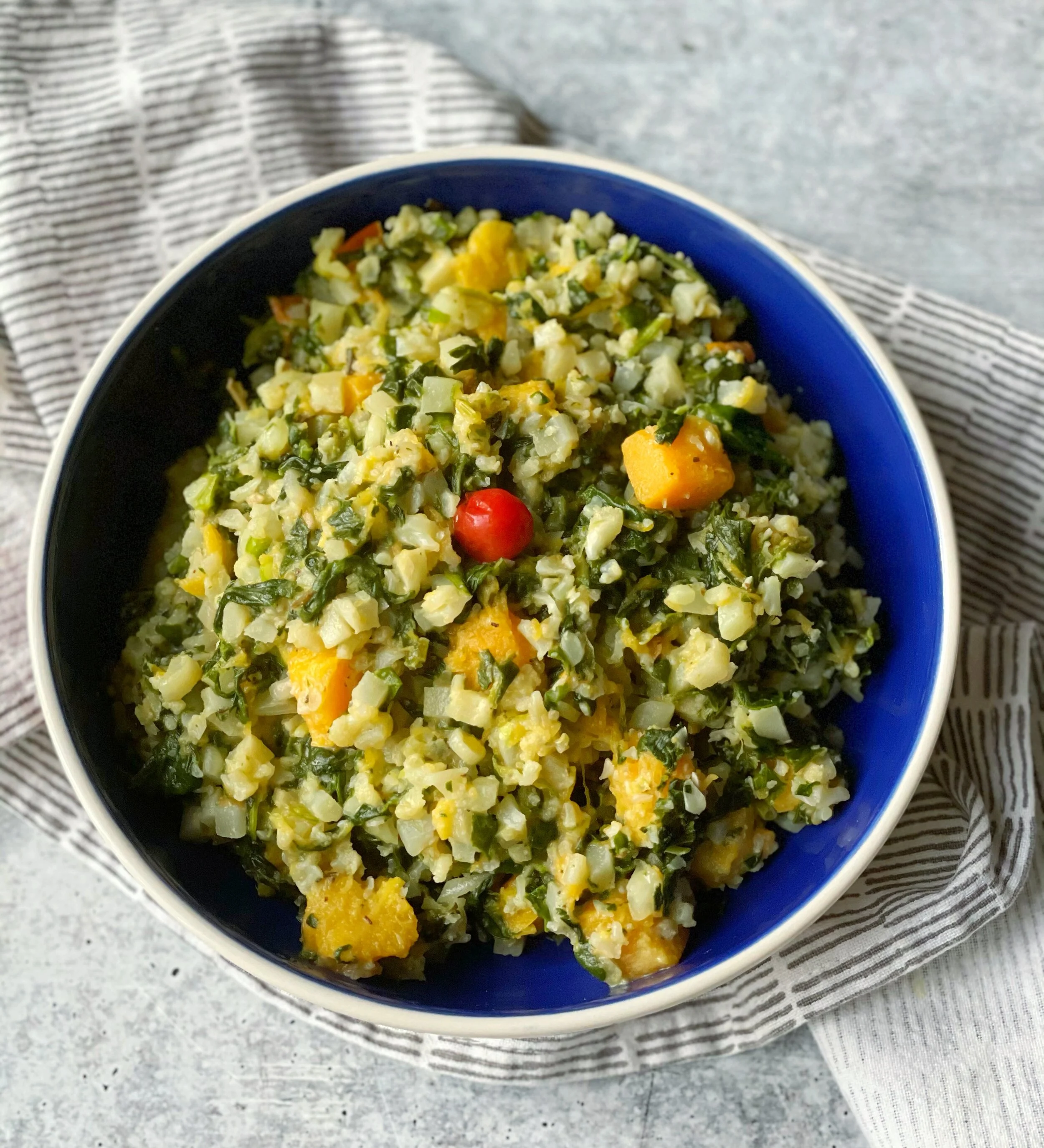 February Wholesome Caribbean Recipe Callaloo Cauliflower Cook up Rice