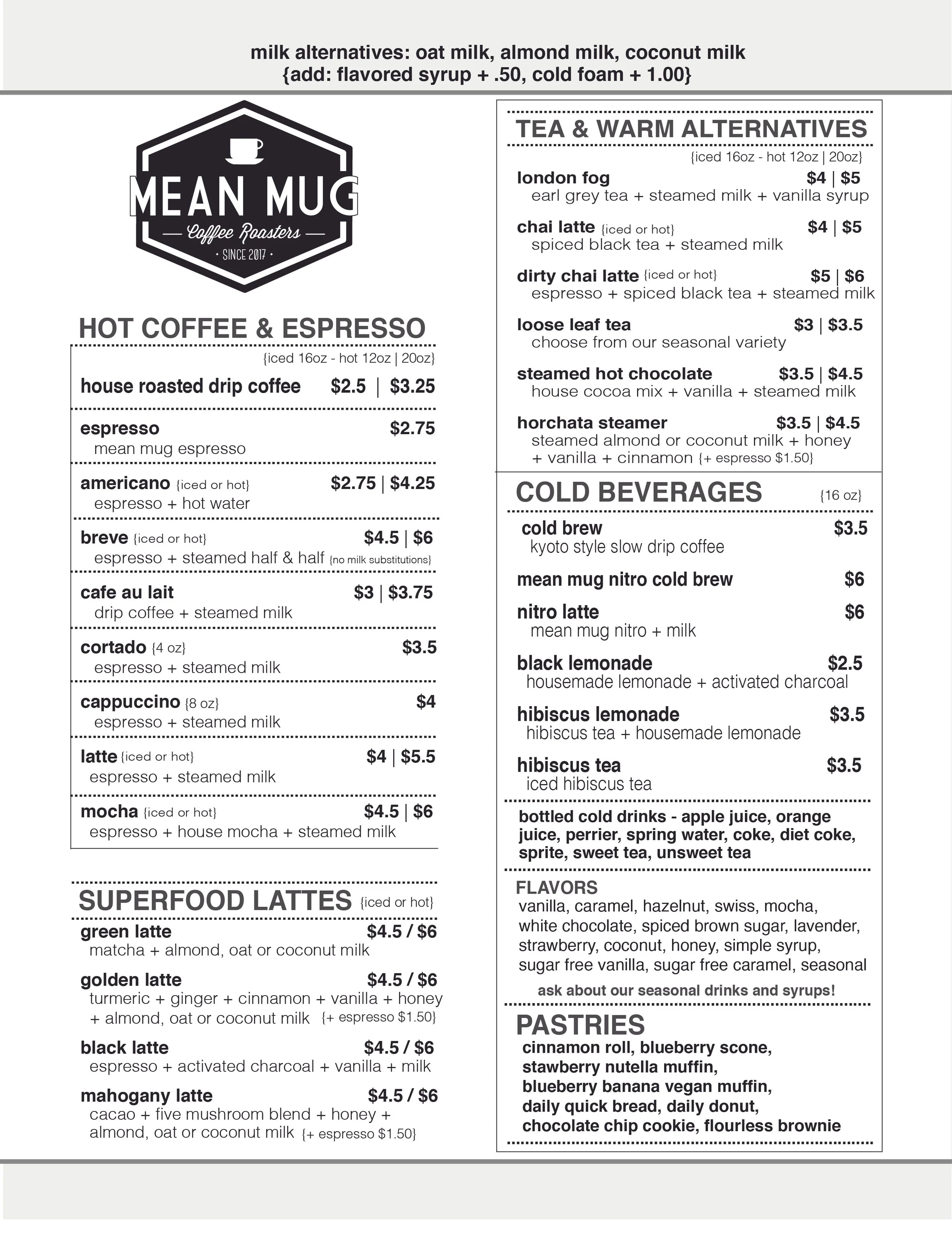 Menus — Mean Mug Coffeehouse